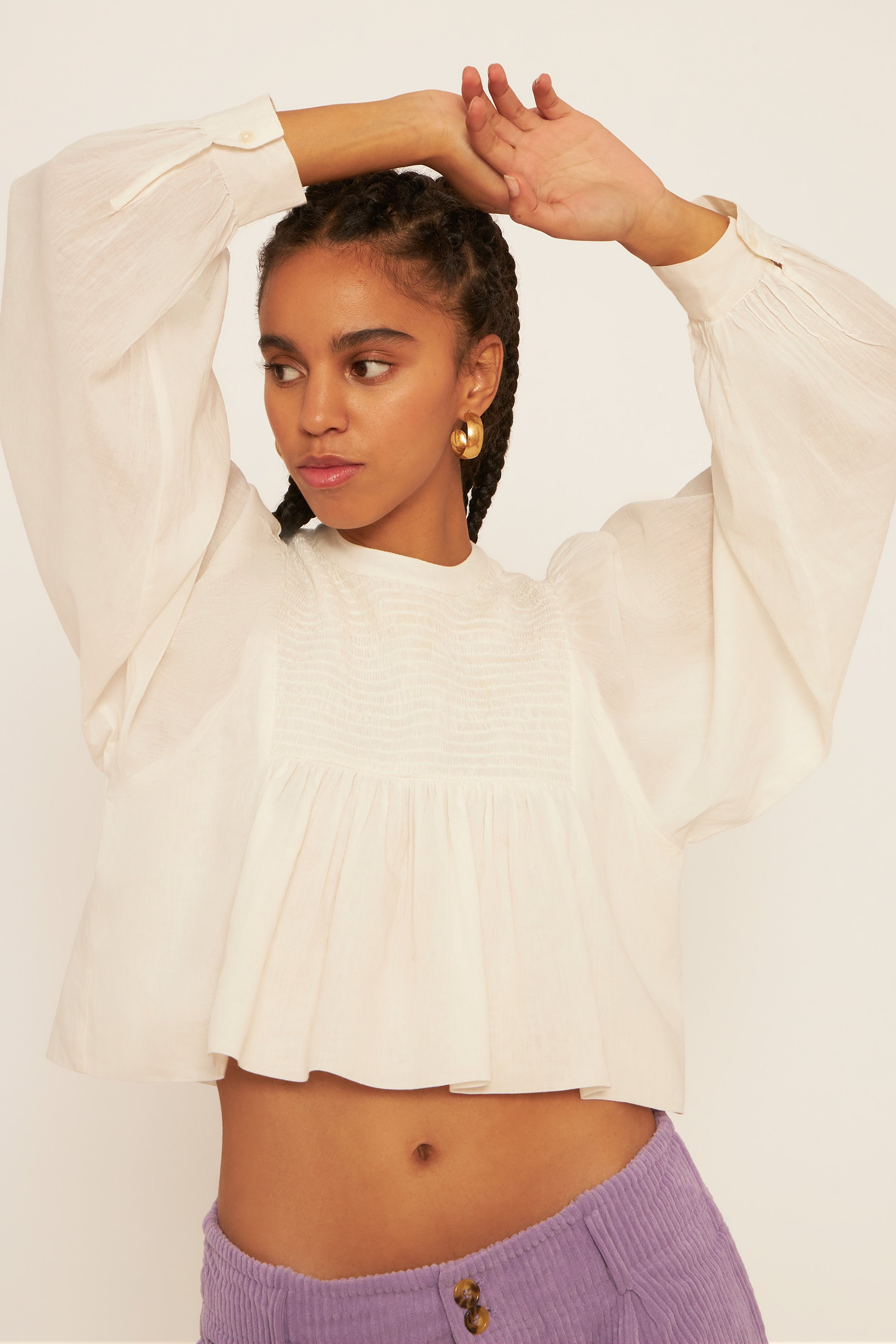 Cream Cropped Blouse Long Sleeved Crop Top Antik Batik