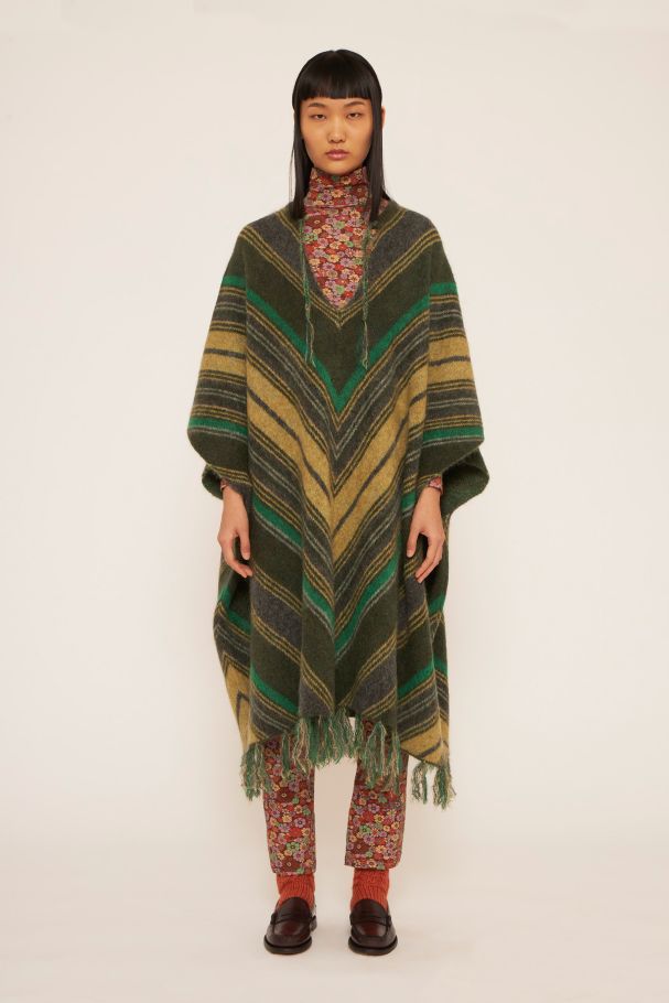 Large green poncho | Mohair wool poncho | ANTIK BATIK