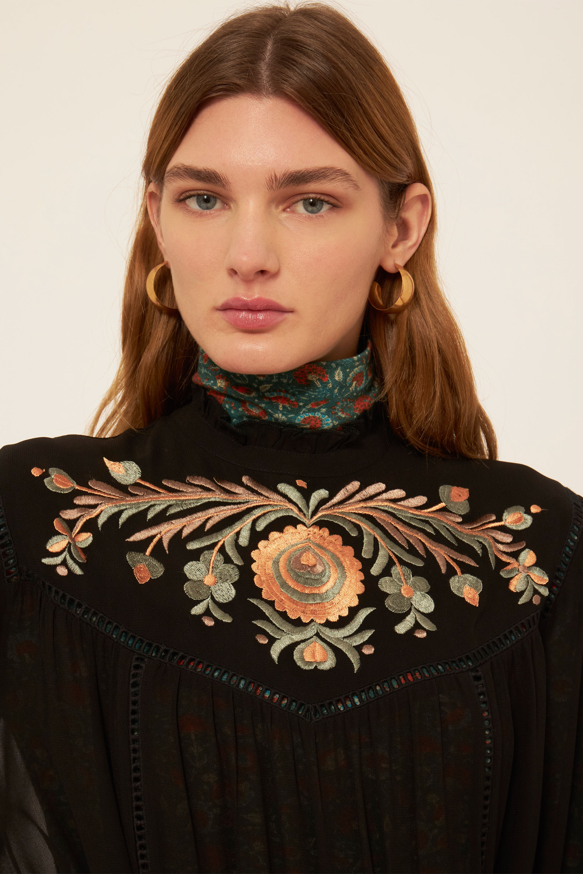 Black Floral Embroidered Maxi Dress Viscose Embroidered Dress Antik