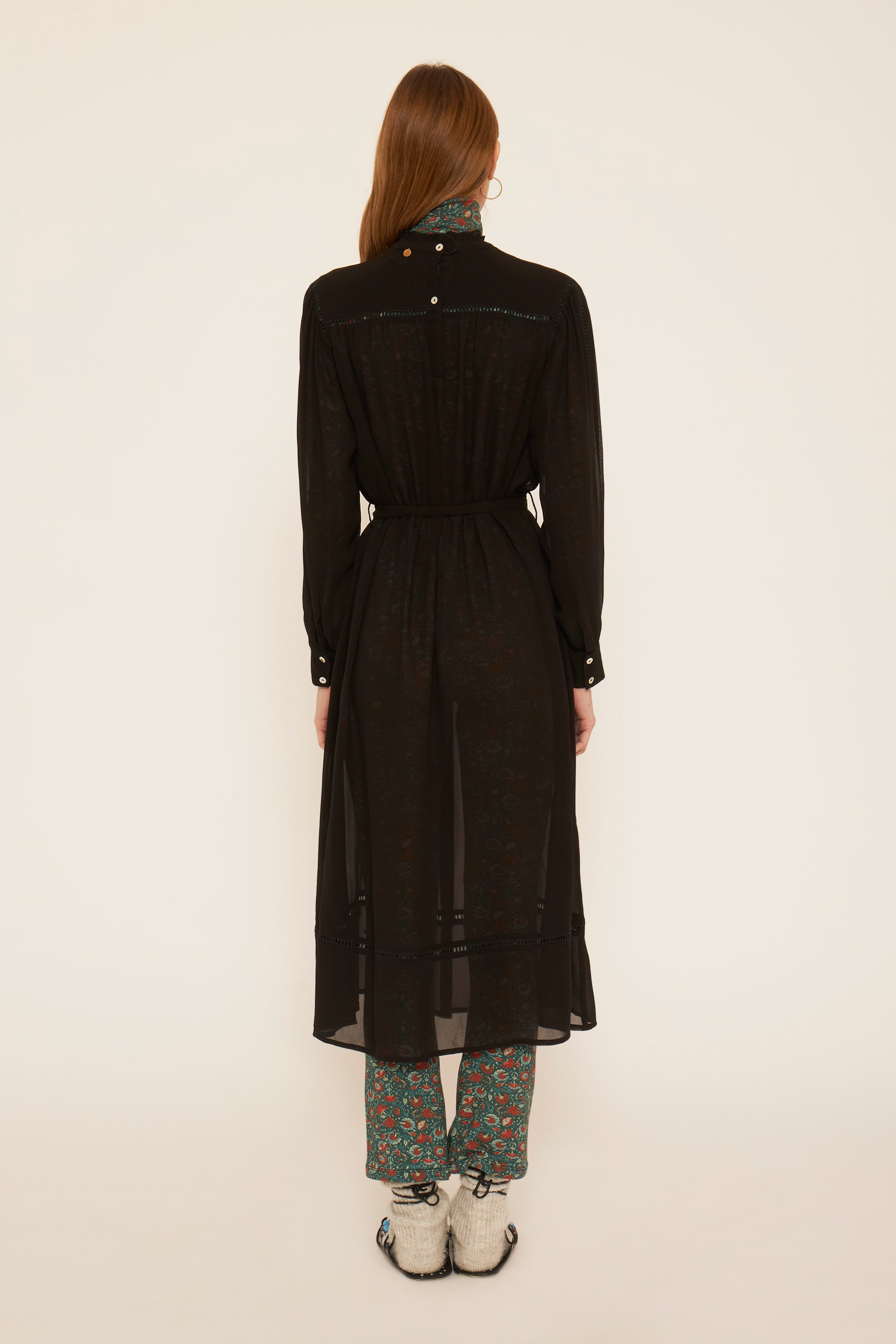 Black Floral Embroidered Maxi Dress Viscose Embroidered Dress Antik